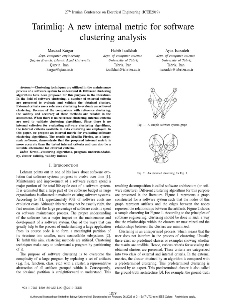 Tarimliq A New Internal Metric For Software Clustering Analysis | PDF Tarimliq A New Internal Metric For Software Clustering Analysis | PDF