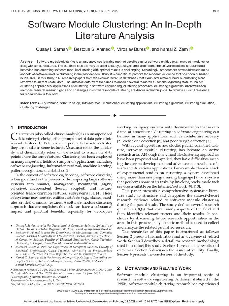 Software Module Clustering An In-Depth Literature Analysis | PDF ... Software Module Clustering An In-Depth Literature Analysis | PDF ...
