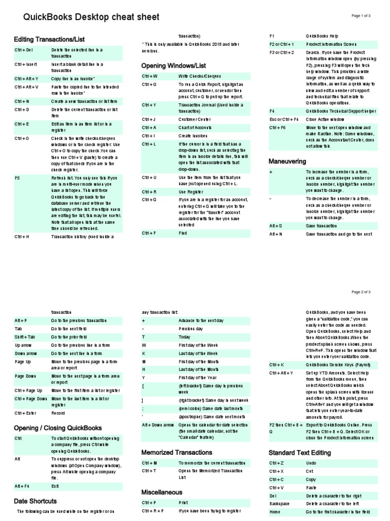 Quickbooks Desktop Shortcuts | PDF