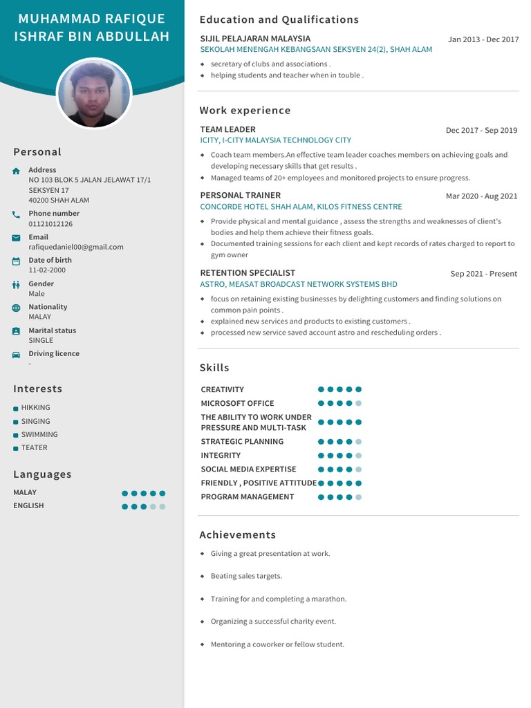CV Muhammad Rafique Ishraf Bin Abdullah #1 | PDF