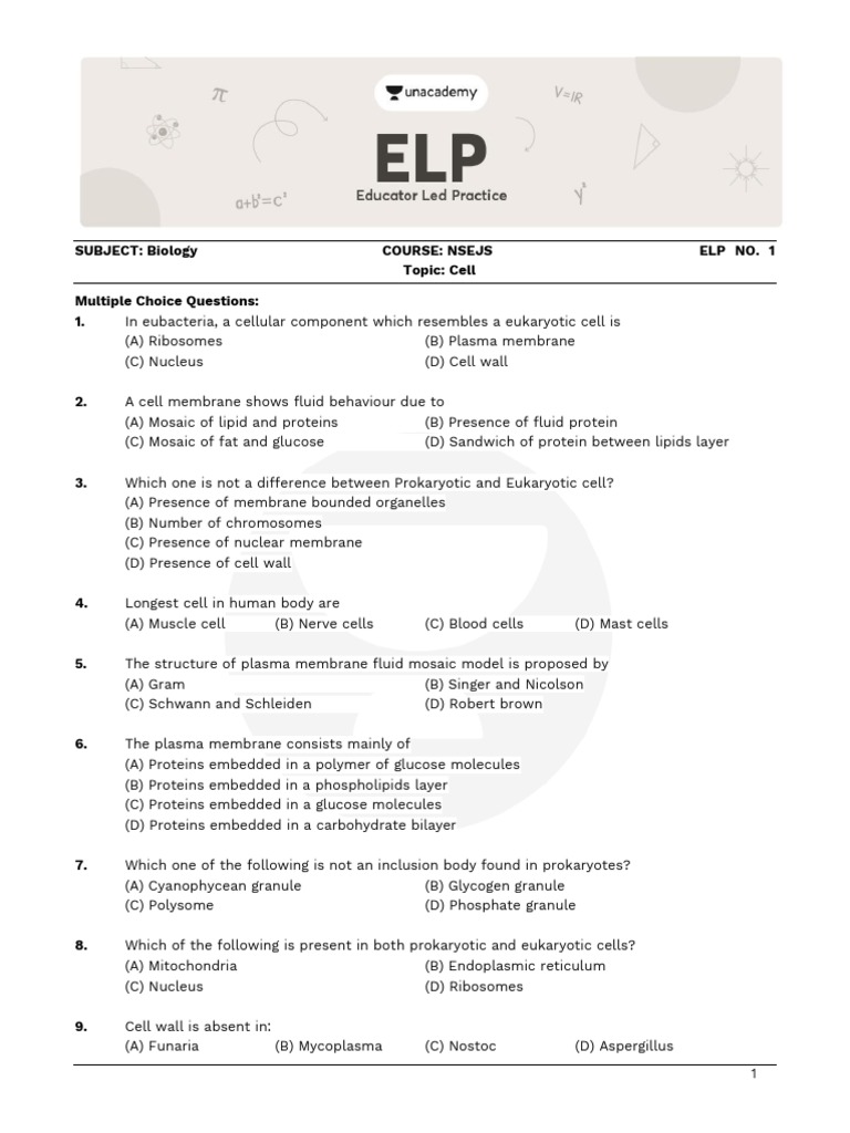 NSEJS Cell Biology (ELP-1) Final | PDF
