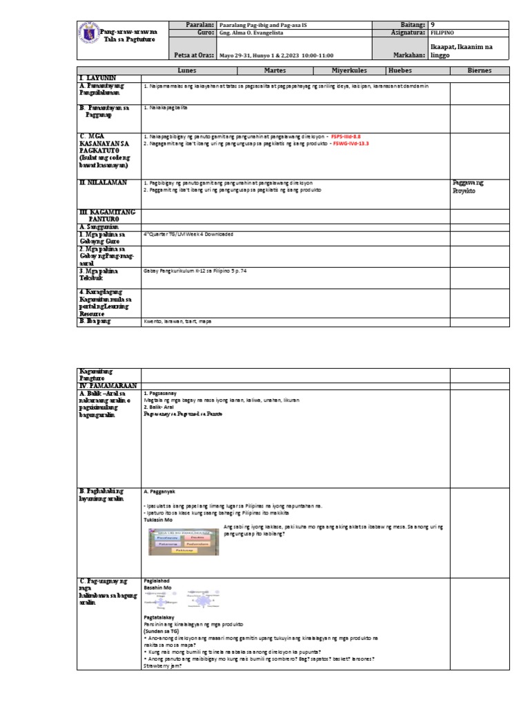 Grade 5 DLL FILIPINO 5 Q4 Week 7 | PDF