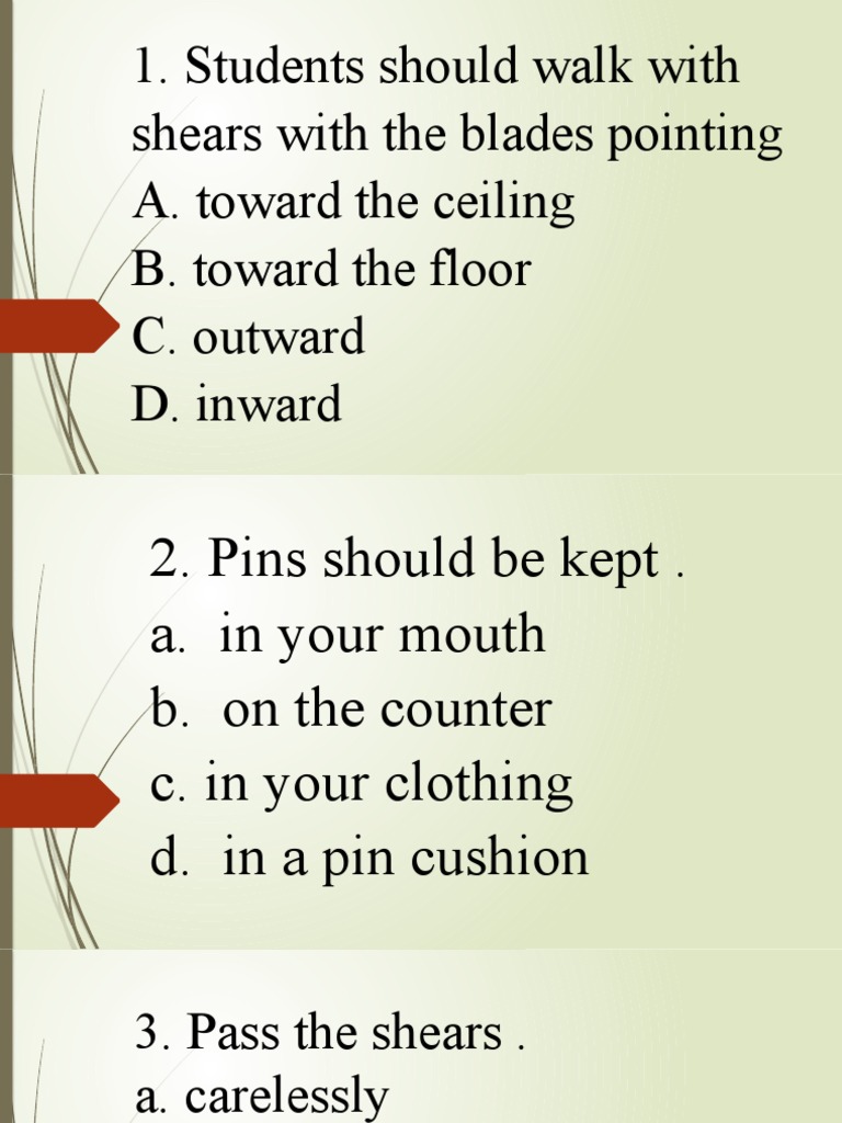 Students Should Walk With Shears With The Blades Pointing A. Toward The ...