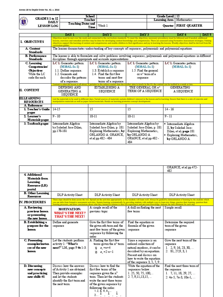 Math 10 DLL q1 Week 1 | PDF