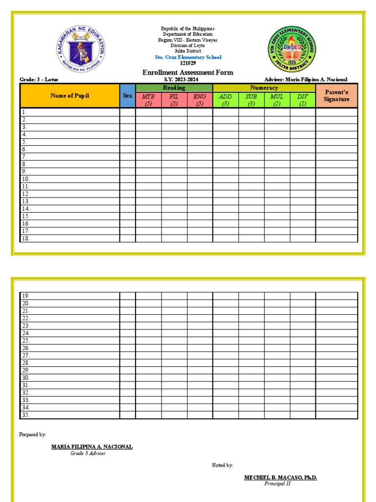 Enrolment Assessment Form G3 | PDF
