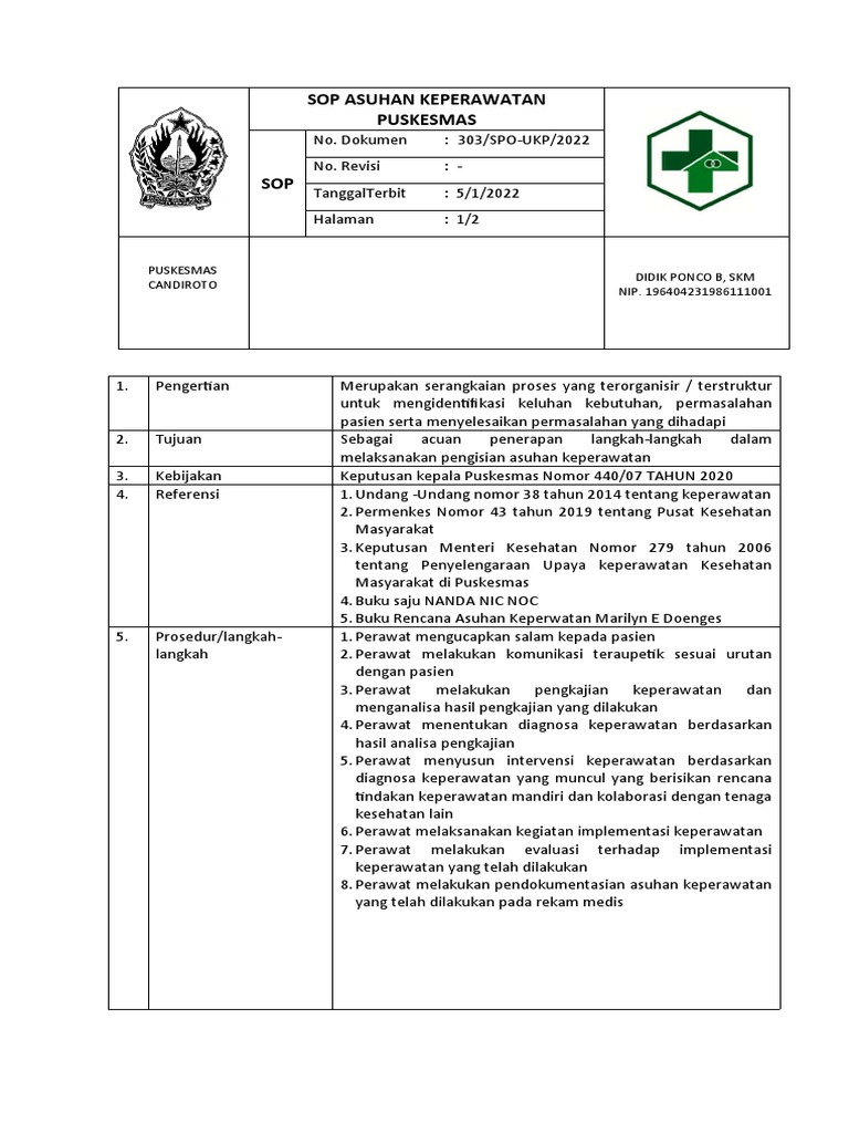 3.2.1.4 Contoh Sop Asuhan Keperawatan | PDF