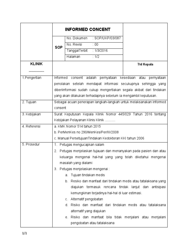 3.2.1.6 Contoh Sop Informed Consent | PDF