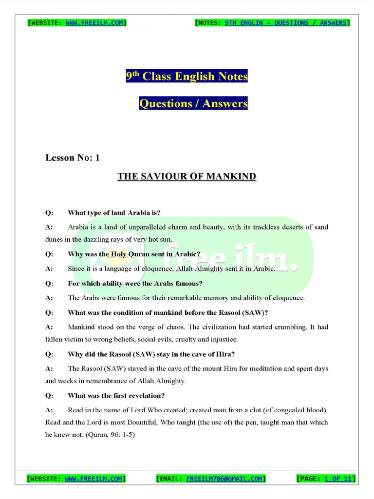 9th Eng Qns Ans | PDF