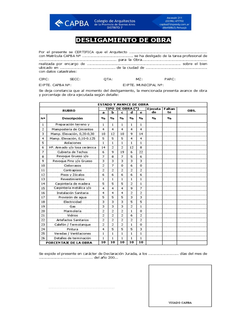 Desligamiento - de - Obra Capba | PDF
