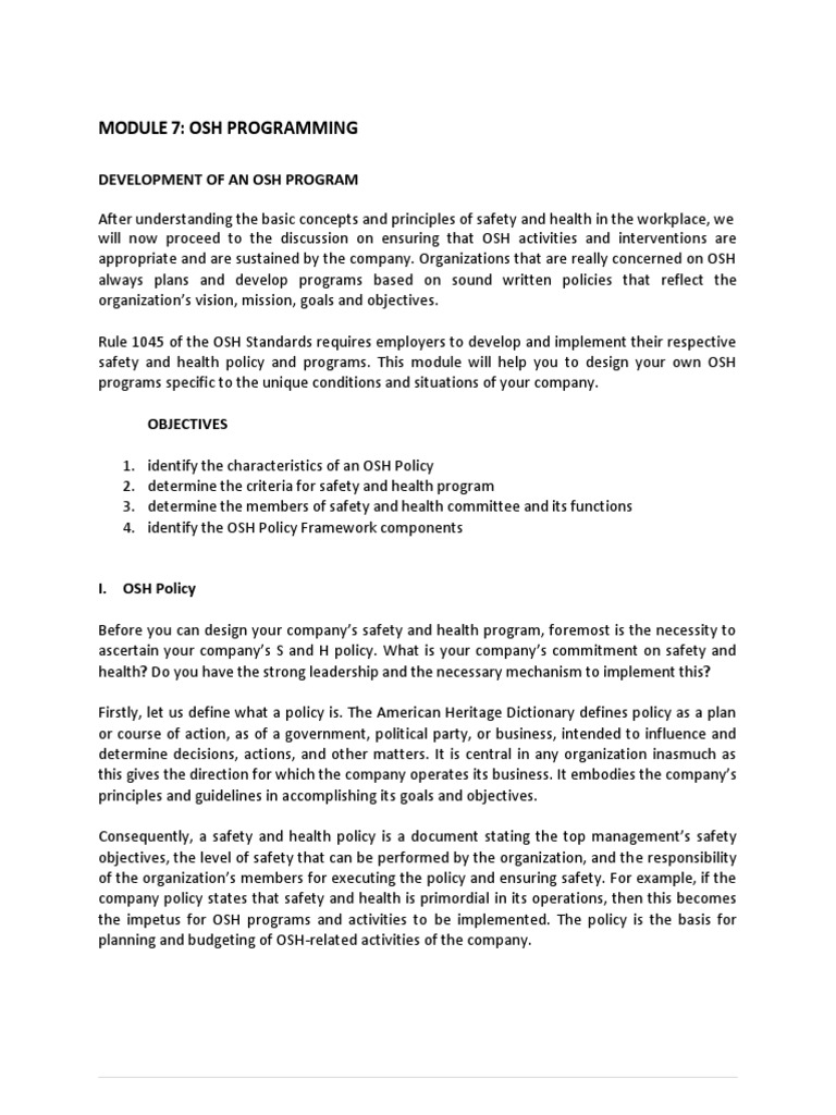 Bosh 1 Module 7 | PDF | Occupational Safety And Health | Emergency ...