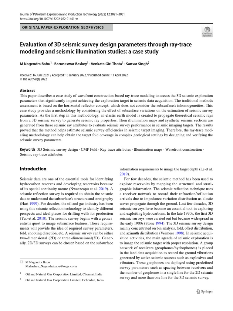 Evaluation of 3D Seismic Survey Design Parameters Through Ray Trace Modeling and Seismic ...