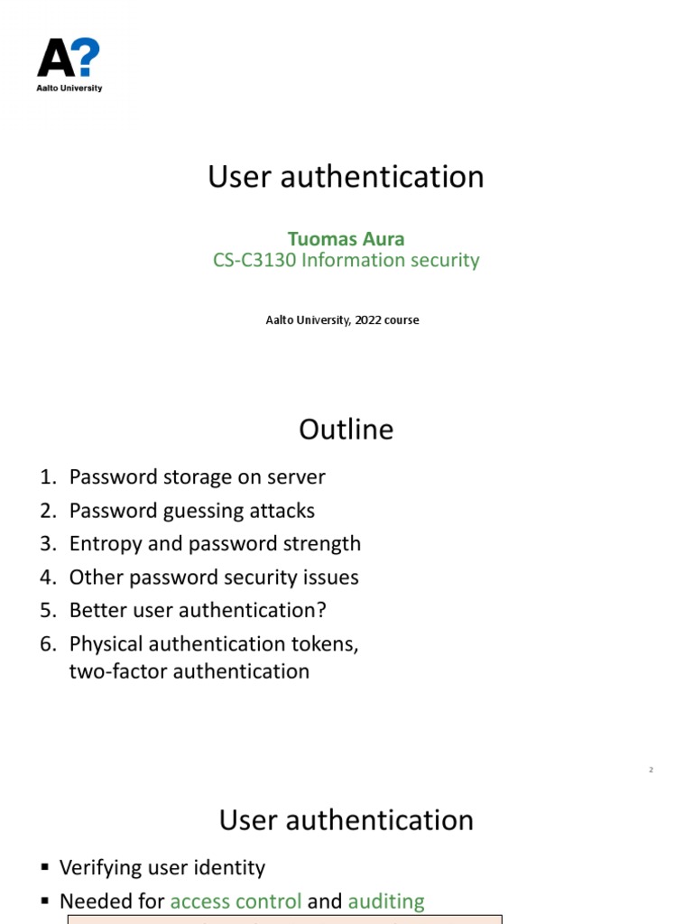 03 Security User Authentication | PDF | Password | Authentication