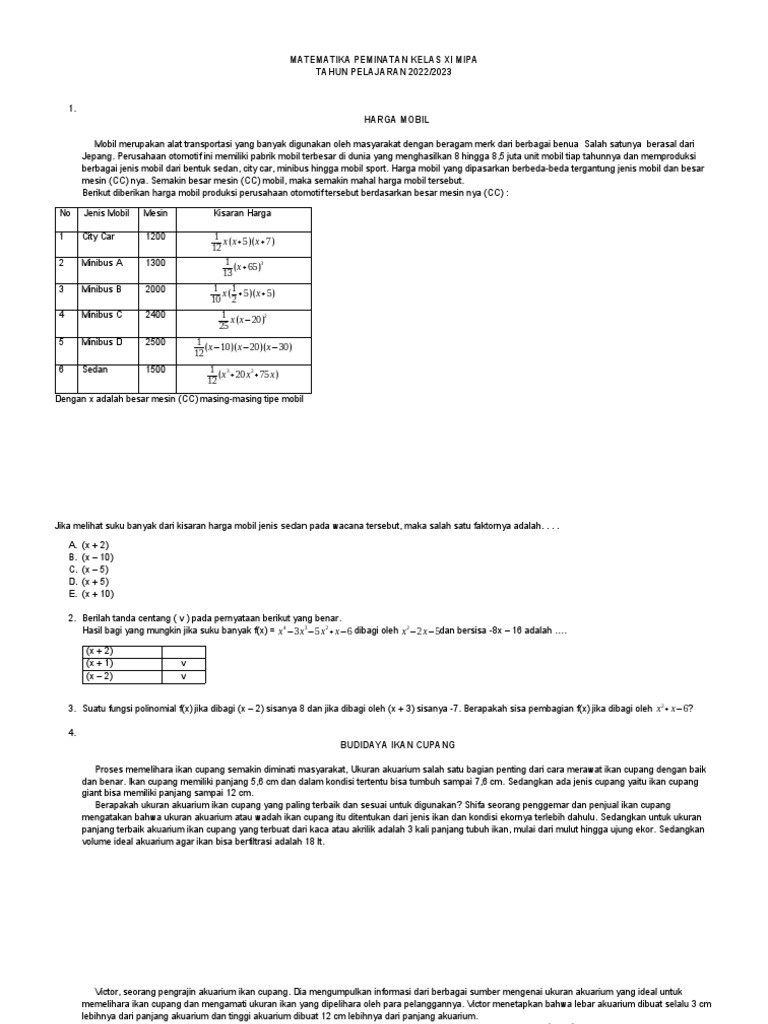 PAT MatMin XI Mei '23 2022-2023 - Siswa | PDF