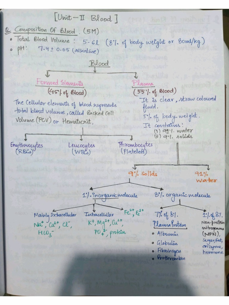 Blood Physiology Unit 2 Handwritten Note | PDF