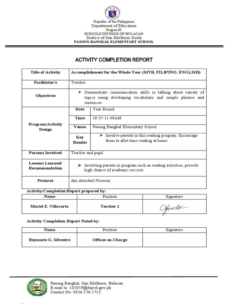 ACR Action Plan For Grade 1 | PDF | Wellness