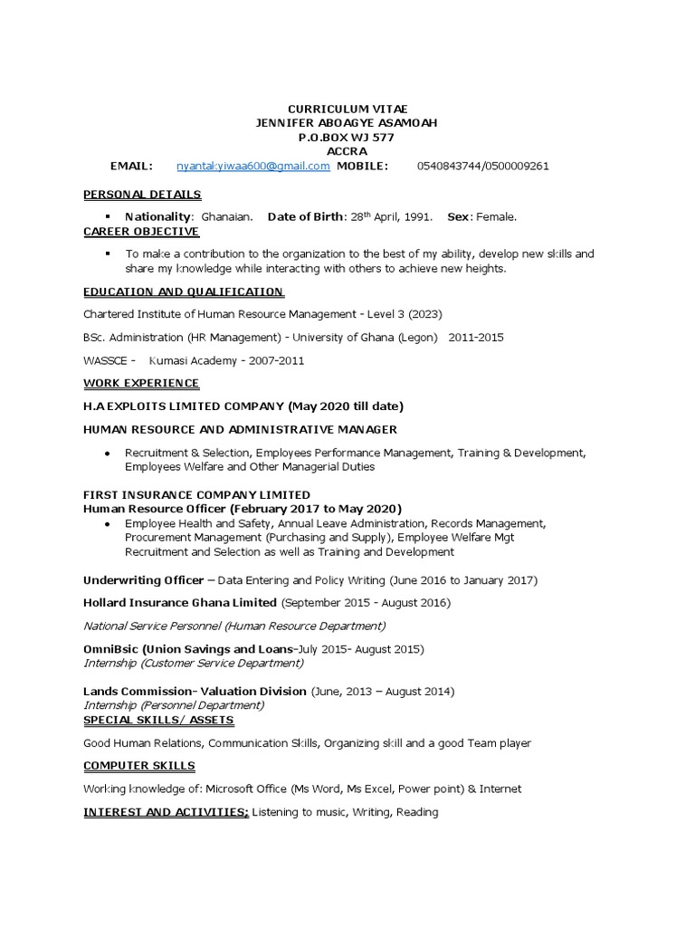 Jennifer's CV To Veche | PDF