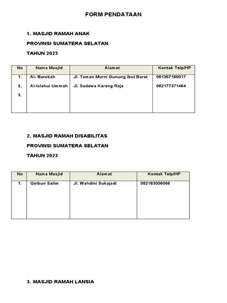 Form Pendataan Masjid Ramah | PDF