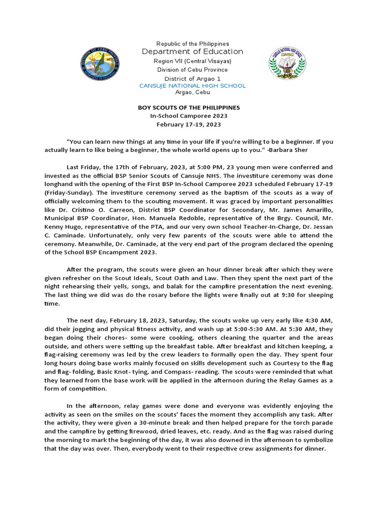 BSP Camp 2023 Narrative Report | PDF