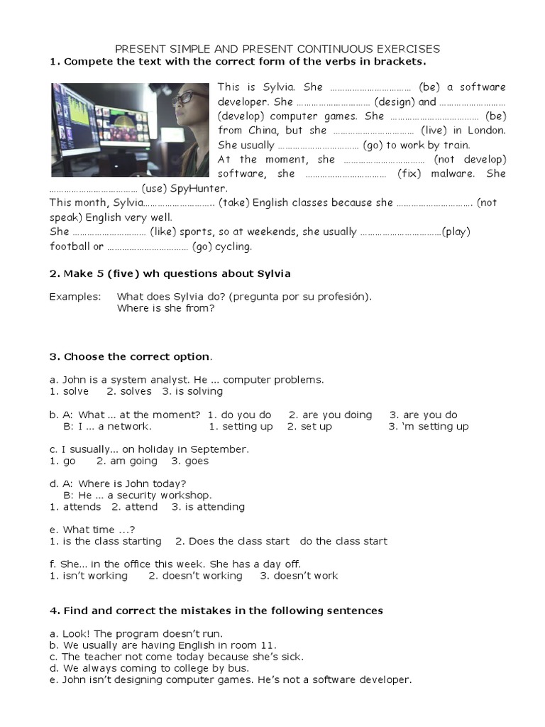 Pres Simp Pres Cont Pract | PDF