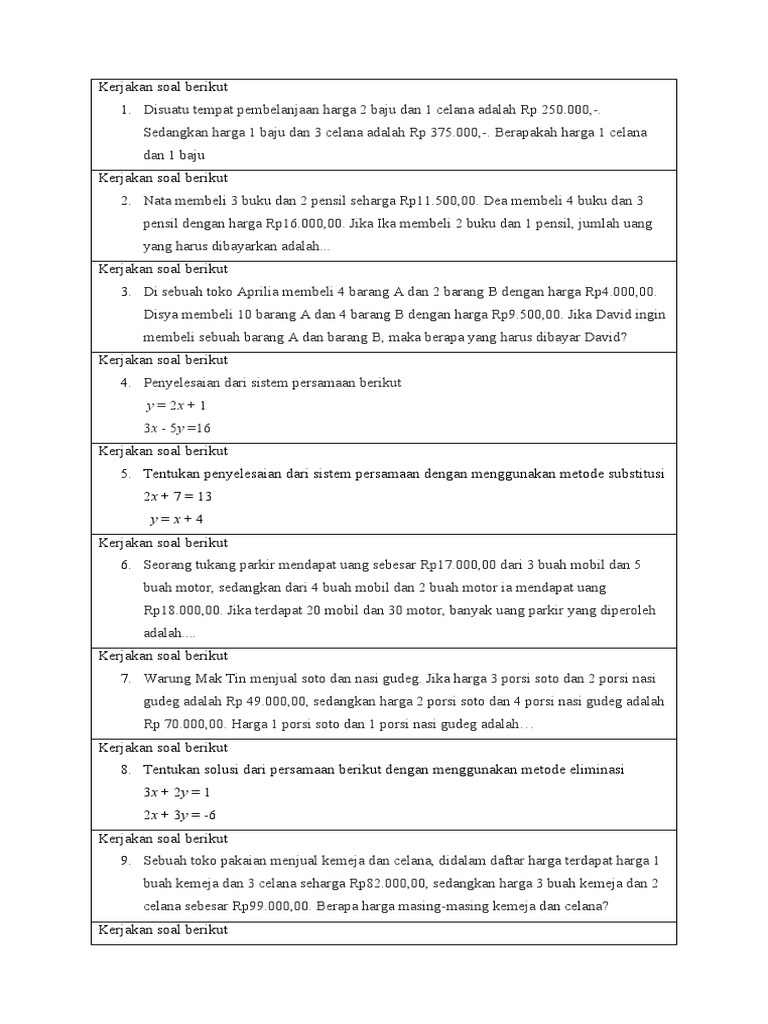 Ulangan SPLDV | PDF | Metode & Bahan Ajar | Griya & Taman