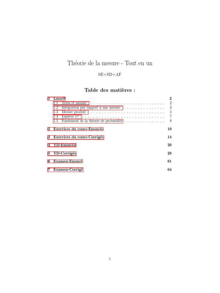 Théorie de la mesure en un cours | PDF
