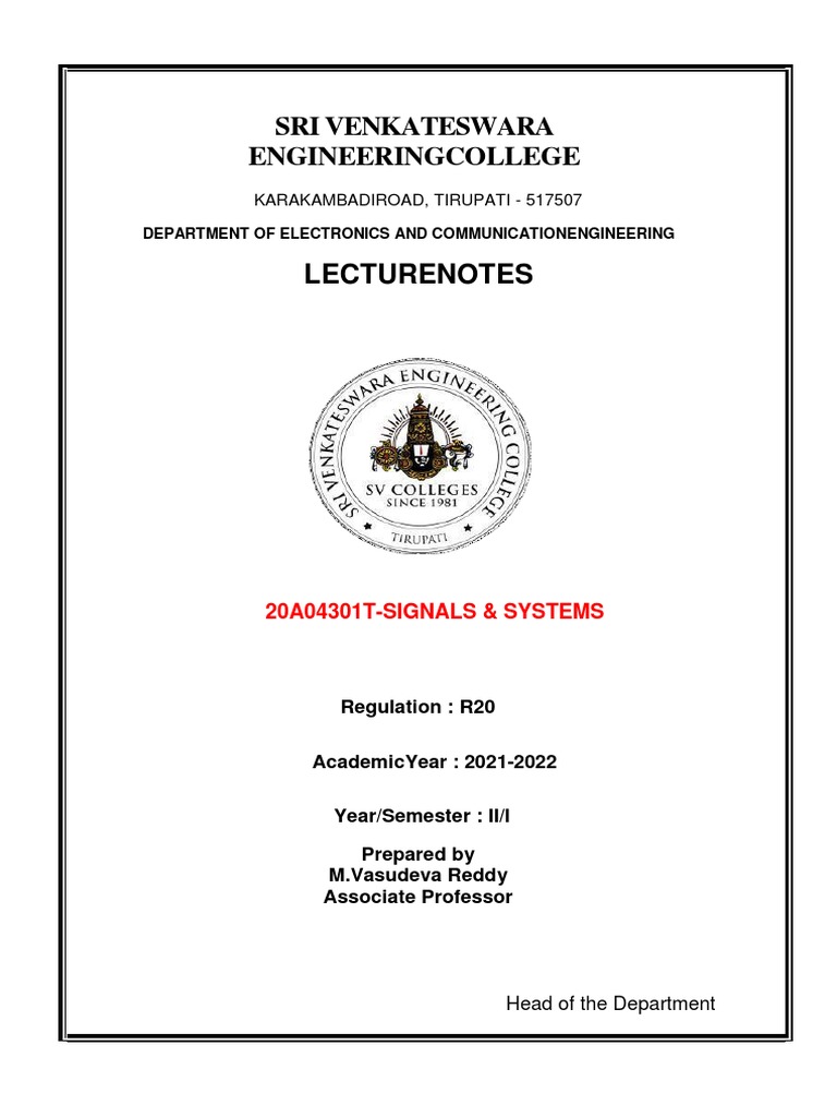 Signals & Systems Lecture Notes | PDF Signals & Systems Lecture Notes | PDF