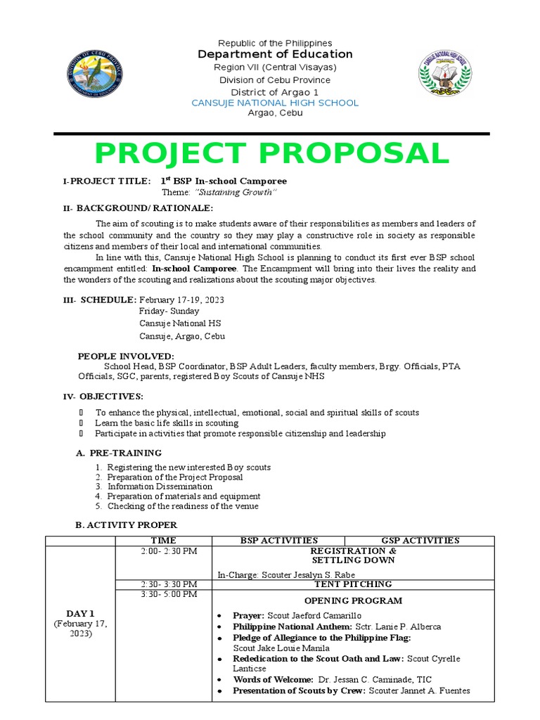 BSP In-School Camporee - Project Proposal | PDF