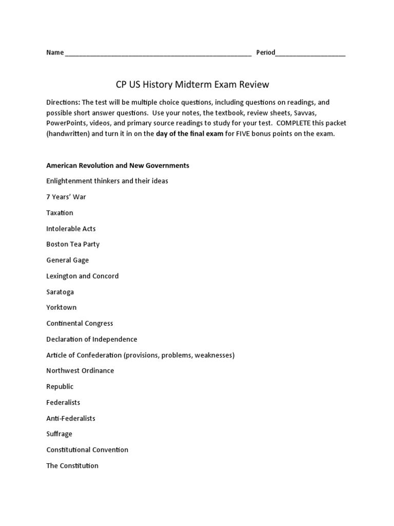 CP US History Midterm Review | PDF | American Civil War ...