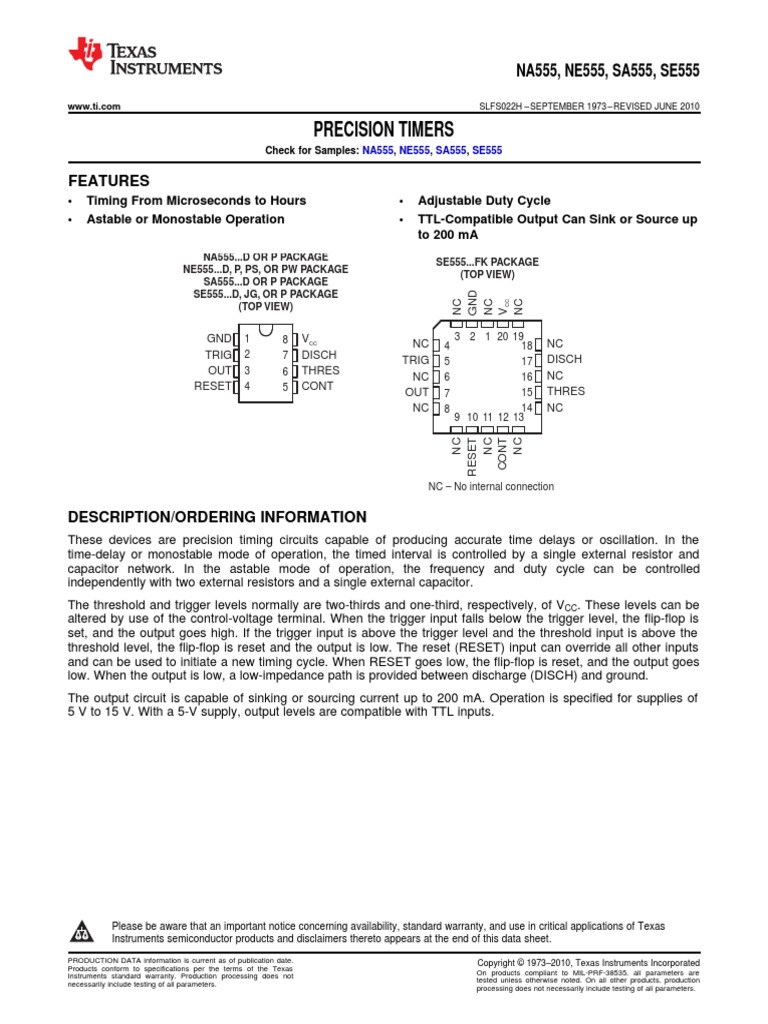 Ne555 Datasheet | Download Free PDF | Electronics | Electrical Engineering