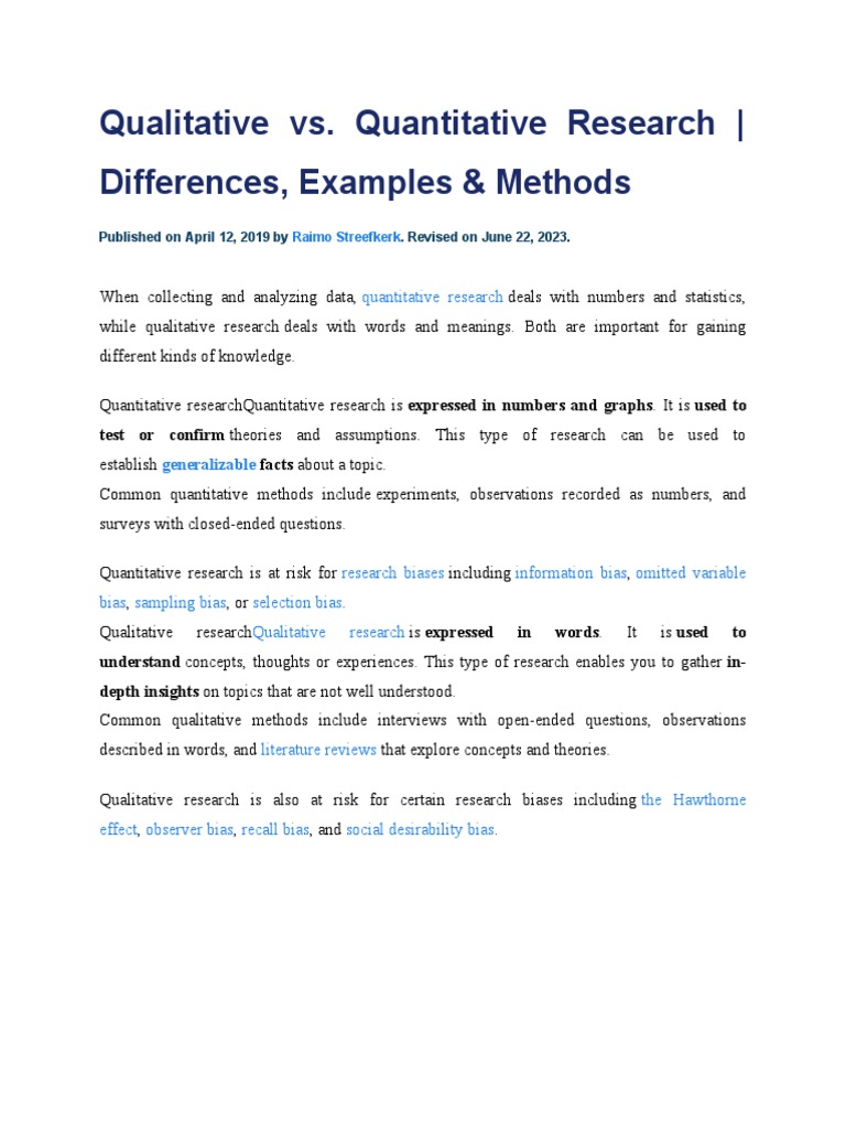Qualitative Vs Quantitative | PDF