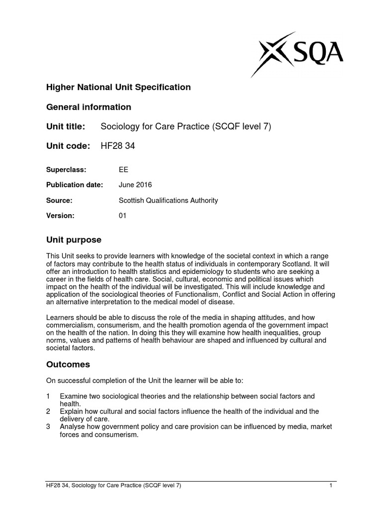 Sociology For Care Practice (SCQF Level 7) | PDF