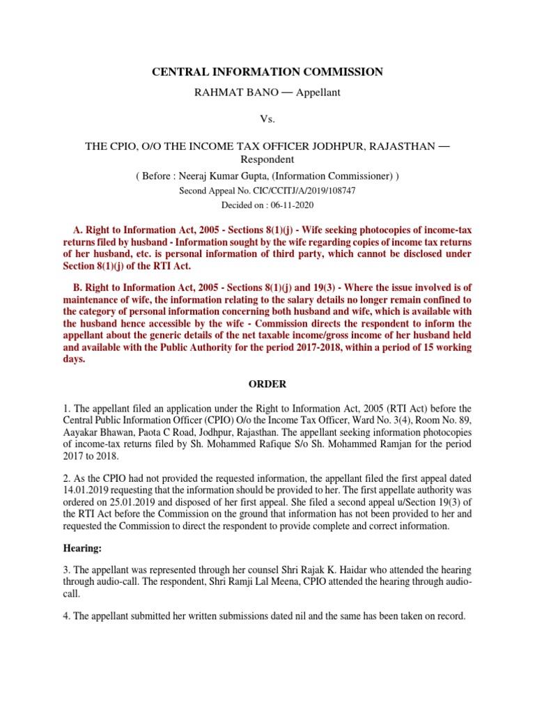 CIC Order | PDF | Tax Deduction | Taxes