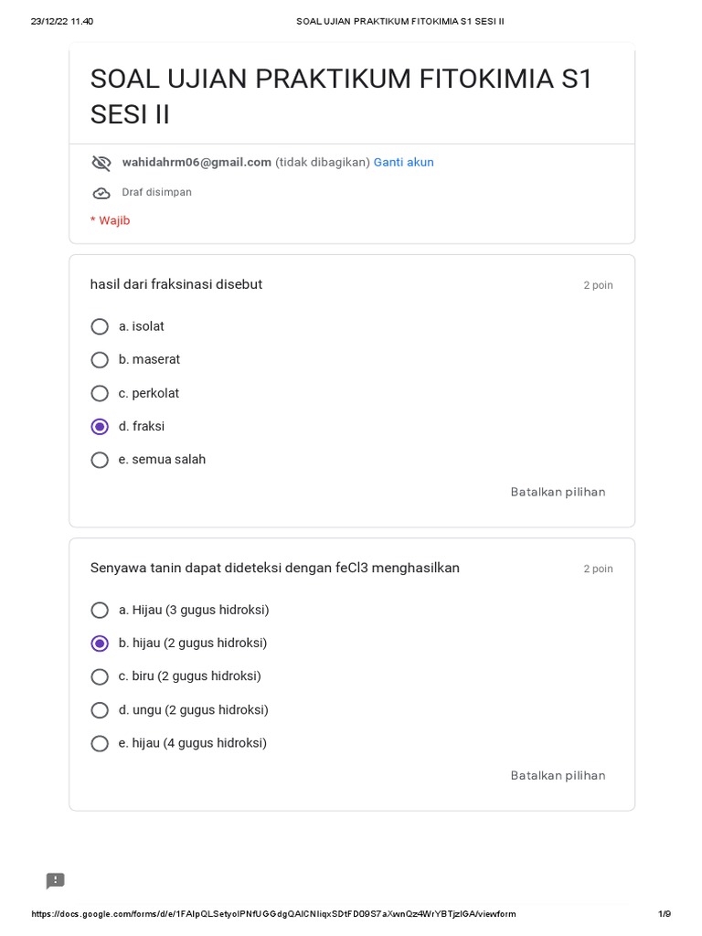 Soal Ujian Praktikum Fitokimia S1 Sesi Ii | PDF