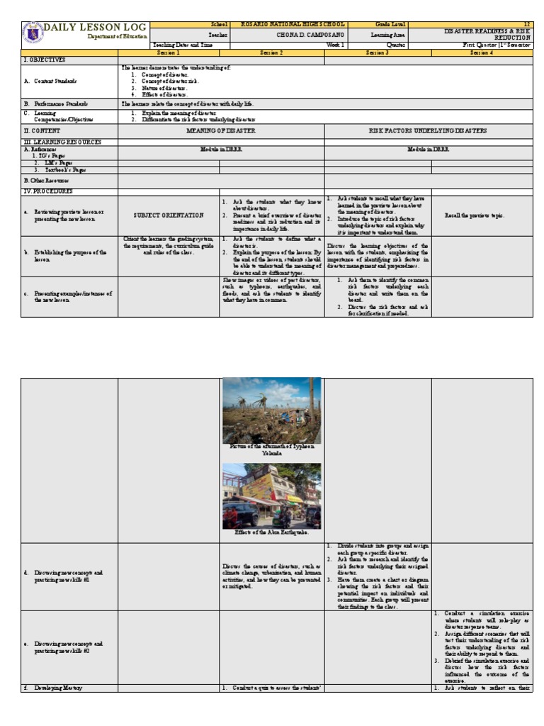 DLL DRRR Quarter 1 Week 1 | PDF | Risk | Learning