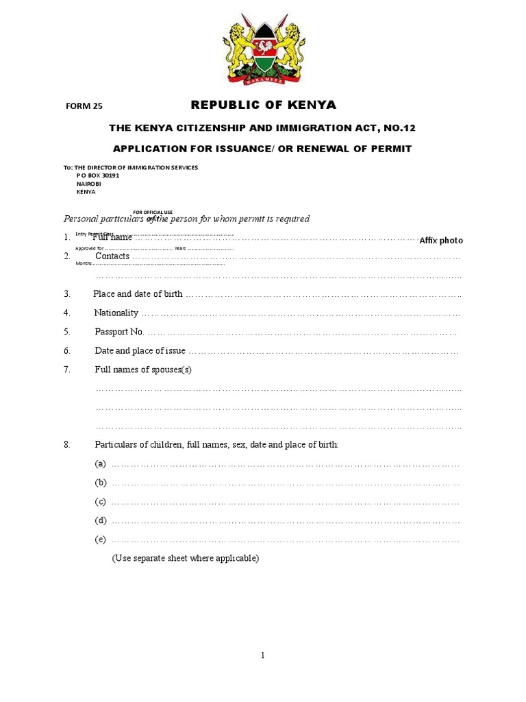 Kenya Entry Permit Application Form | PDF | Finance & Money Management
