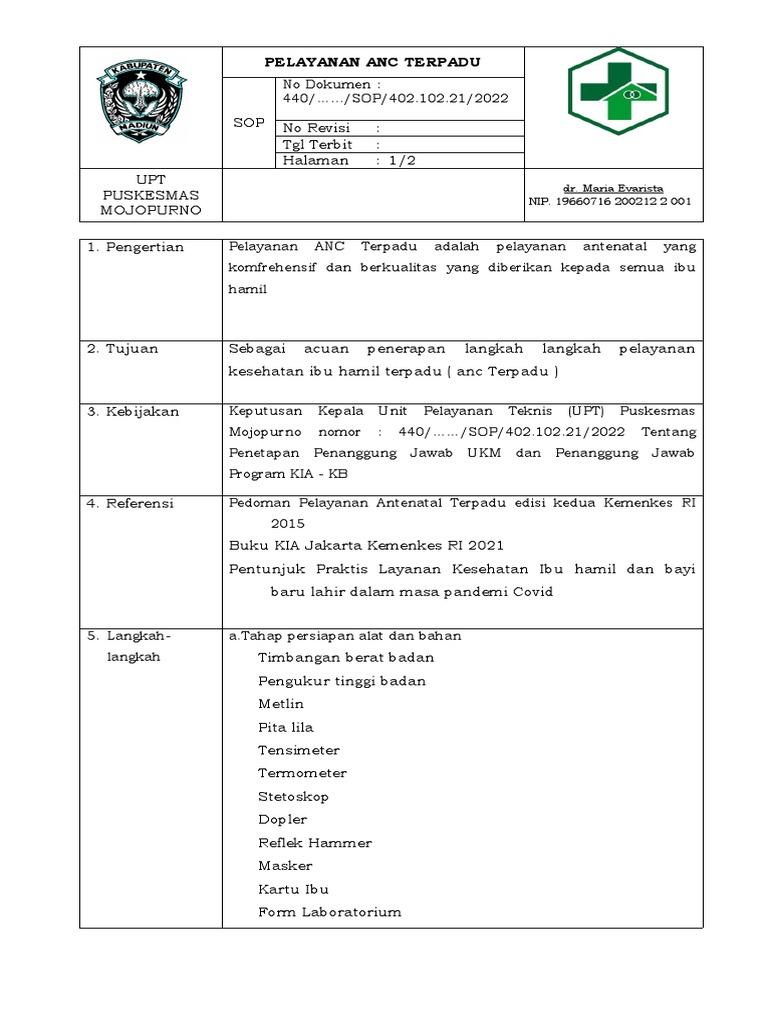 SOP Pelayanan ANC Terpadu | PDF