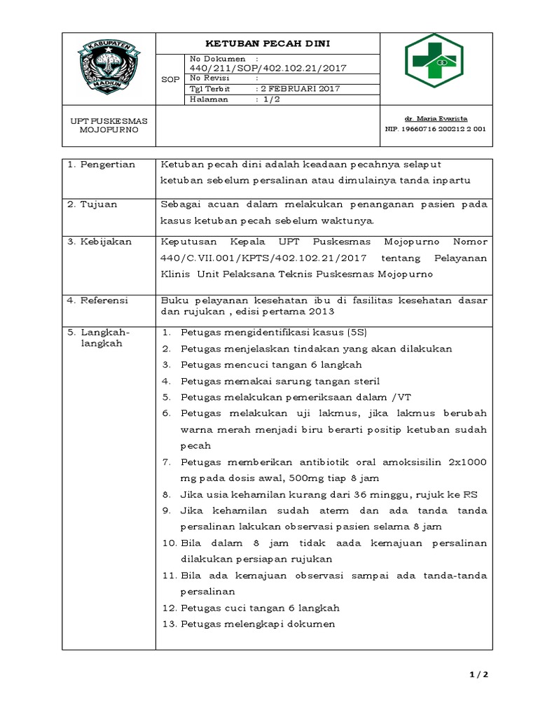 Sop Ketuban Pecah Dini Fix | PDF