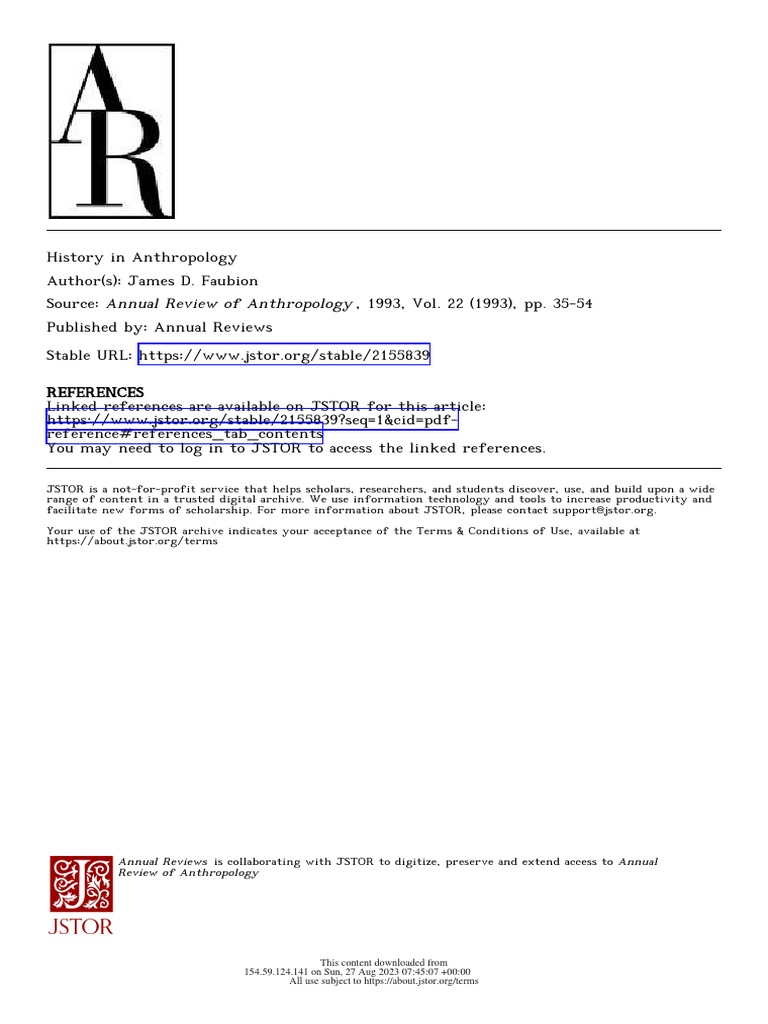 Faubion HistoryAnthropology 1993 | PDF | Anthropology | Franz Boas