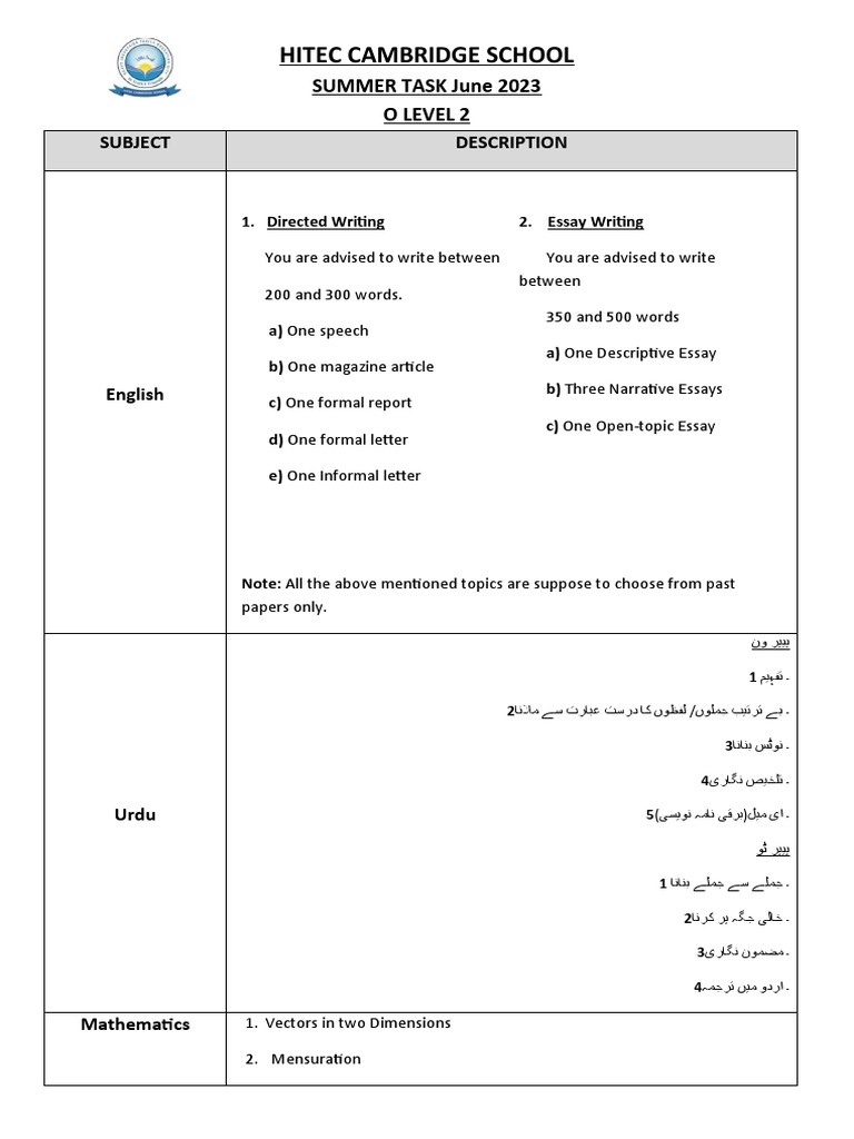 Microsoft Word Summer Task | PDF