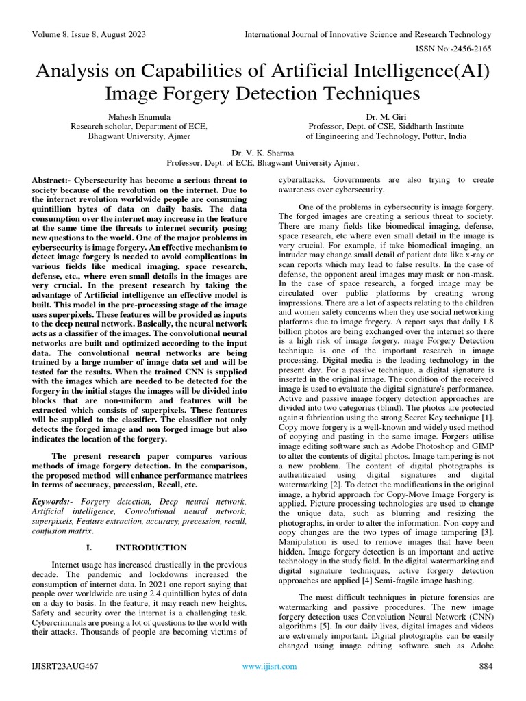 Analysis On Capabilities of Artificial Intelligence (AI) Image Forgery Detection Techniques ...