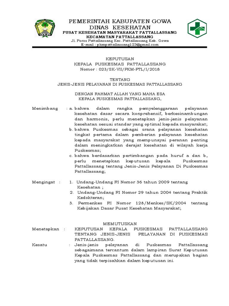 7.7.1.1 Sk Tentang Jenis-jenis Pelayanan Di Pkm | PDF