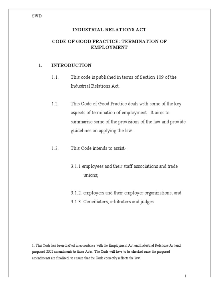 Code of Good Practise - Termination | PDF | Employment | Justice
