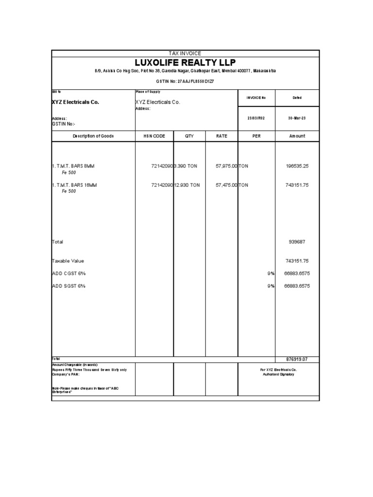GST Tax Invoice Format 2 | PDF