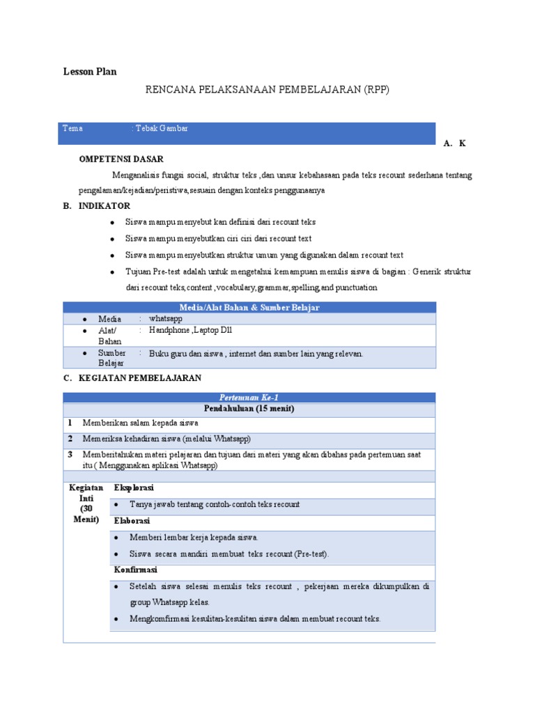 Lesson Plan Anak SD | PDF