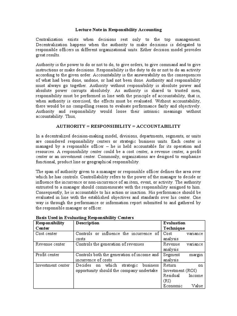 Understanding Responsibility Accounting | PDF