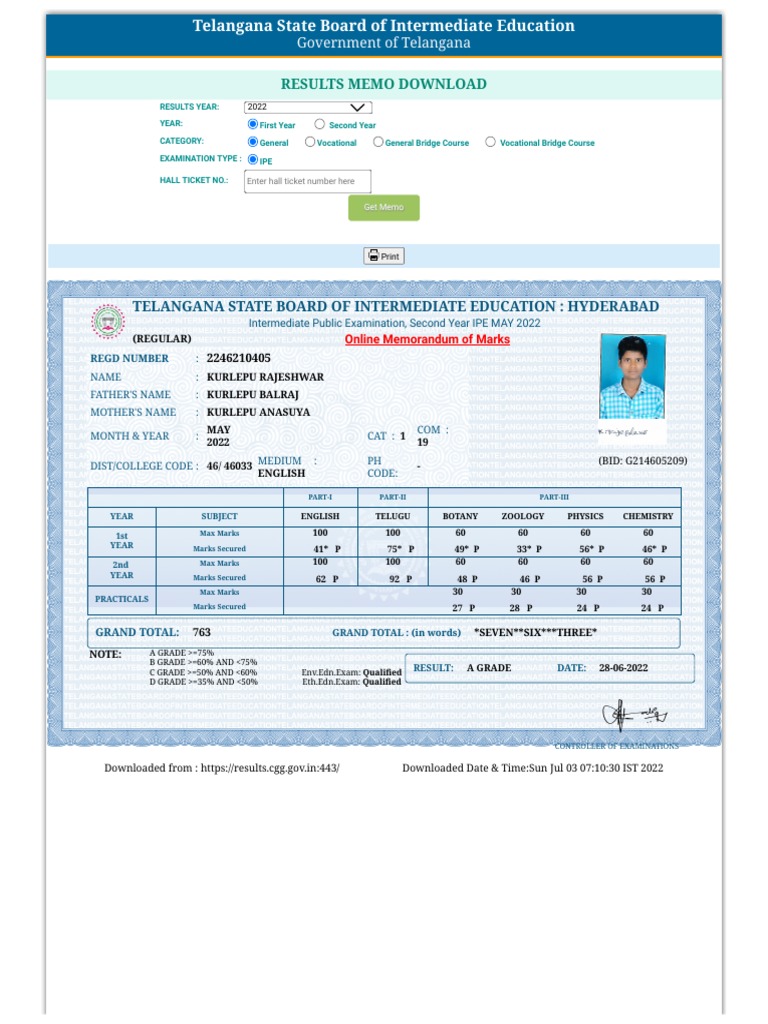 Second Year Memo Download | PDF