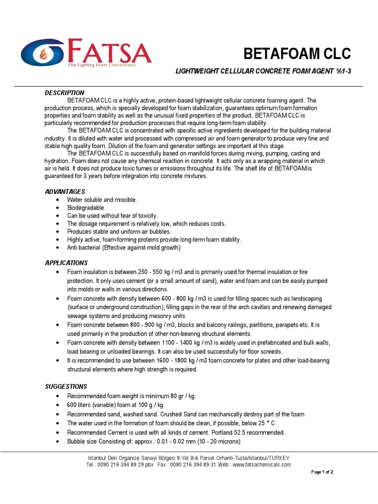 BETAFOAM CLC: Lightweight Concrete Foam Agent | PDF