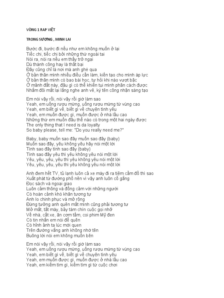 VÒNG 1 RAP VIỆT | PDF