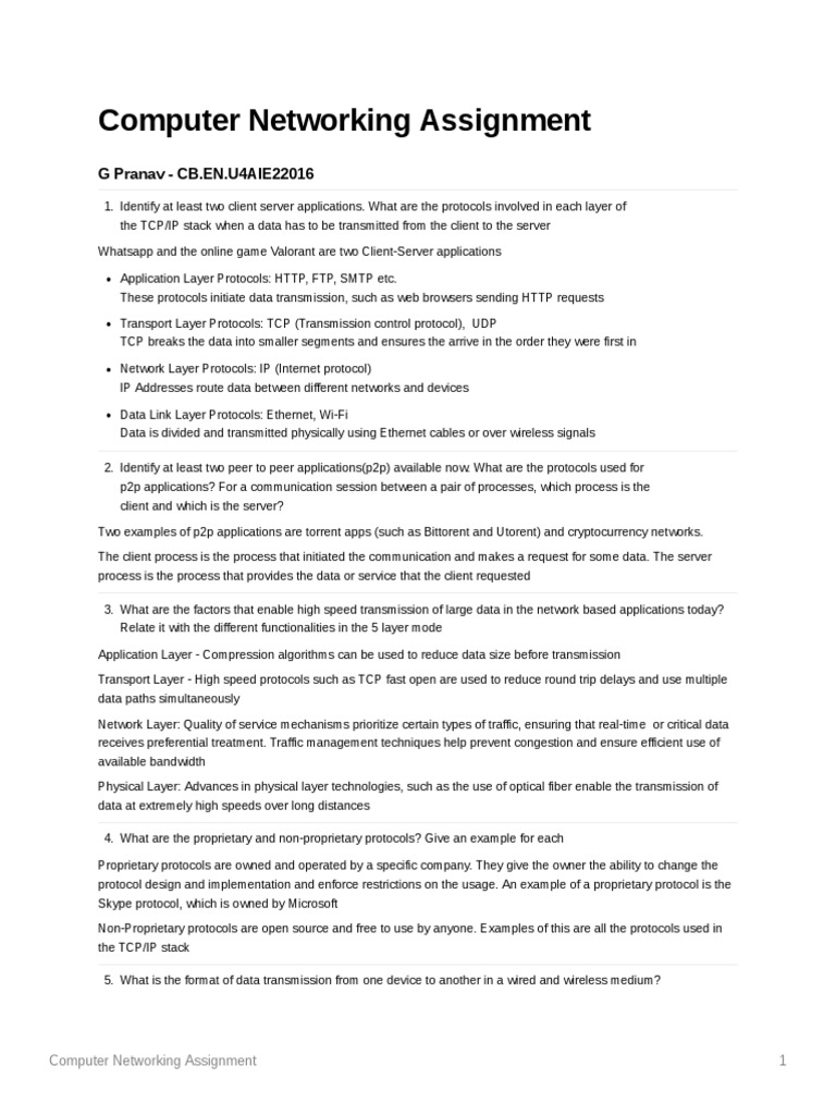 CB - EN.U4AIE22016 Computer Networking Assignment | PDF | Computer Network | Network Congestion