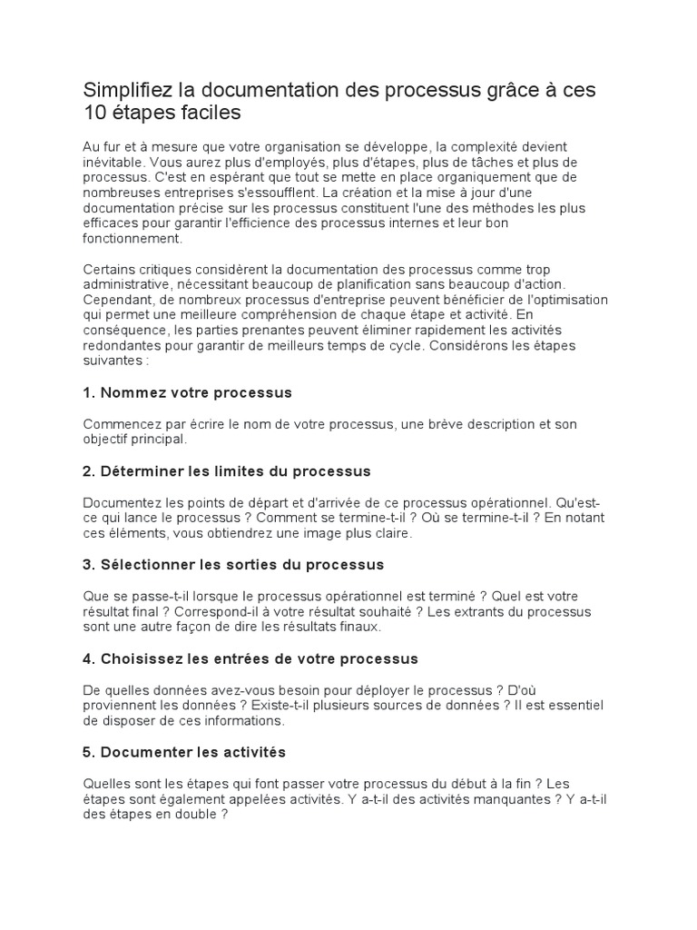 Simplifiez La Documentation Des Processus Grâce À Ces 10 Étapes Faciles | Descargar gratis PDF ...